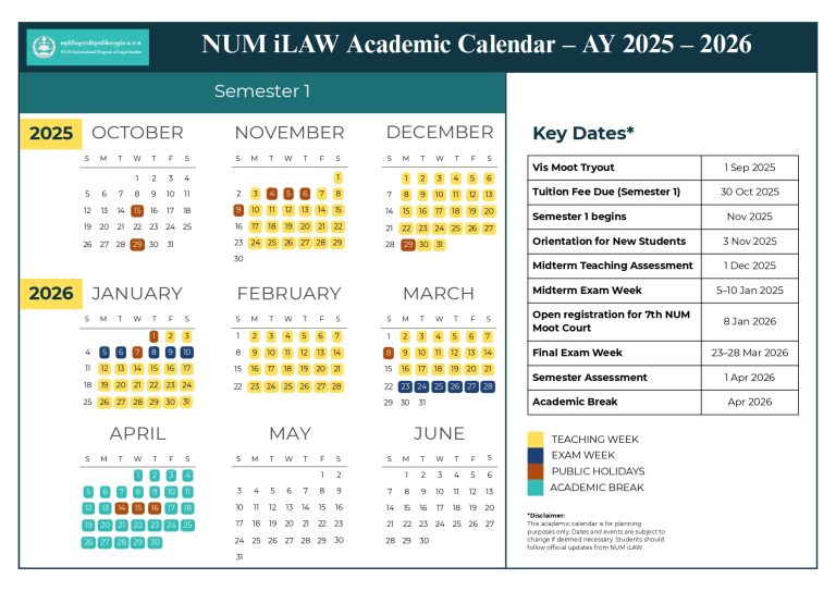 NUM iLAW Academic Calendar – AY 2025 – 2026 - NUM iLaw